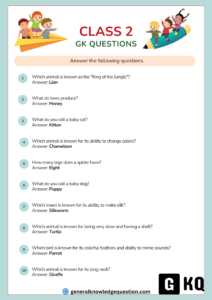 Printable 50 GK Questions for Class 2 In English With Answers