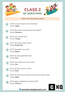 Printable 50 GK Questions for Class 2 In English With Answers